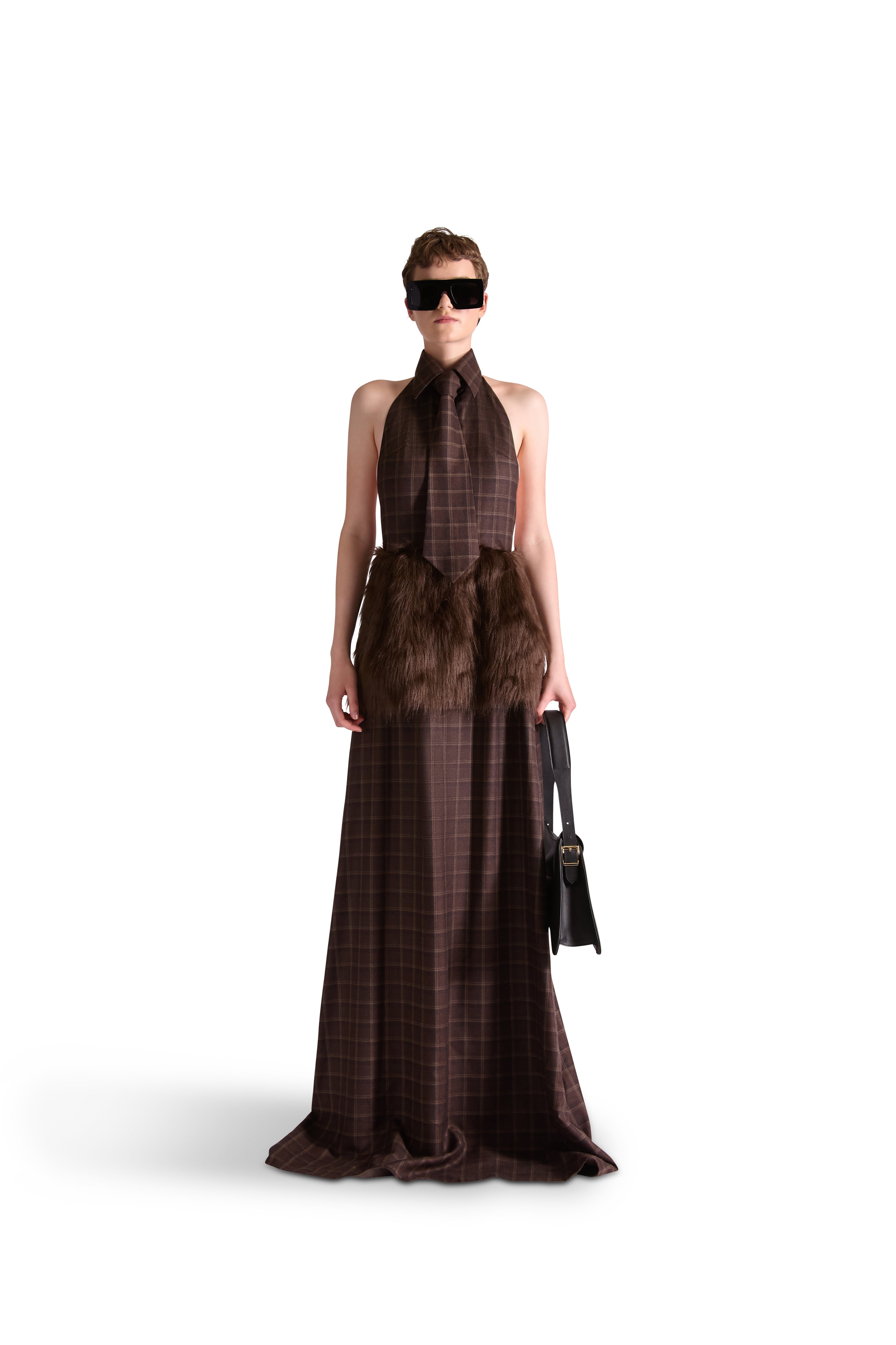 Sleeveless Backless Fur Check Dress – Helen Anthony Official Website